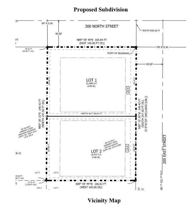 A proposed 2-lot subdivision located at approximately 295 N. 200 E ...